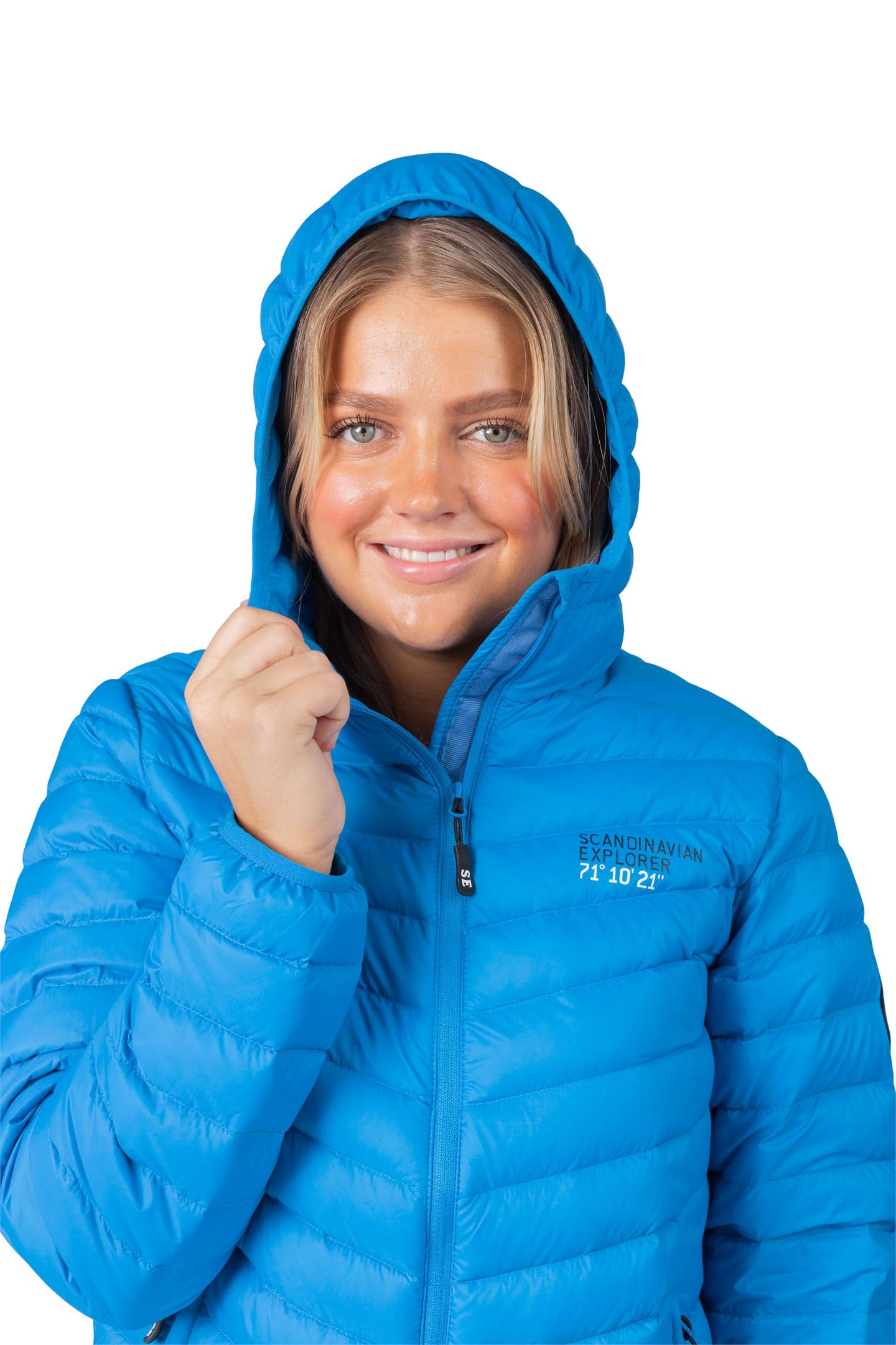 Ultra Light Down Jacket Lady w/hood, BlueScandinavian Explorer
